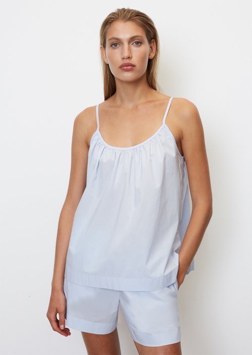 Spaghetti strap top made of organic cotton poplin - blue | Bodywear ...