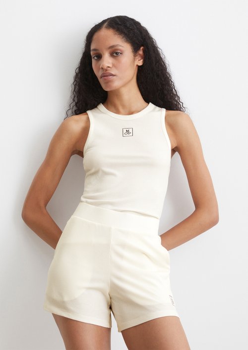 Short en jersey lounge en coton bio-modal mélangé et côtelé - blanc ...