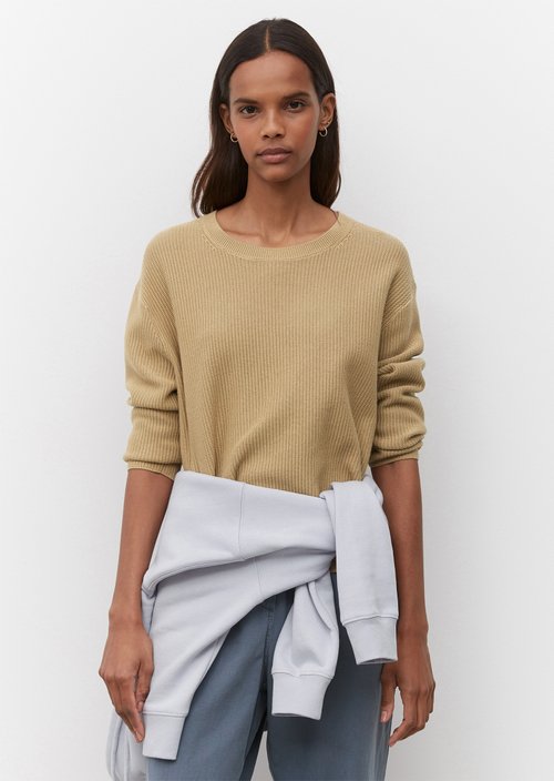 Organic cotton knit jumper with a fine rice grain texture - beige ...
