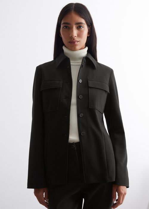 Shirt jacket shaped made from interlock jersey - black | Overshirts ...