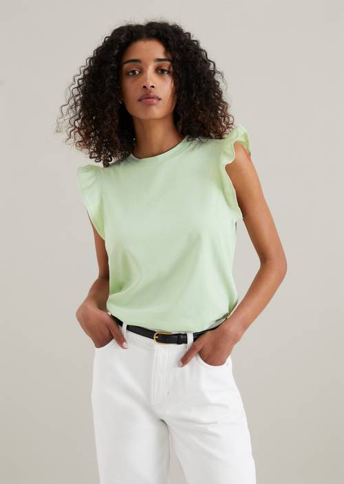 Regular flounce T-shirt made from a mix of materials - green | Shirts ...