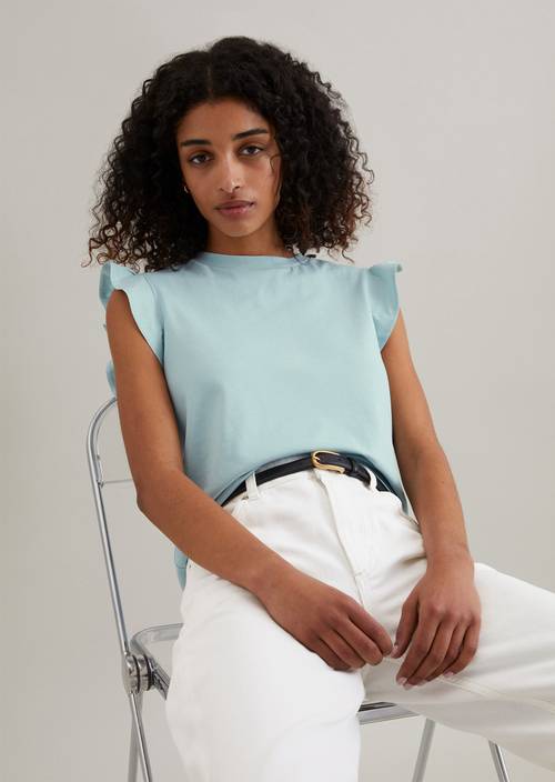 Maglietta con balza regolare realizzati con un mix di materiali - blu ...
