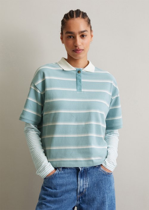 Polo shirt wide with yarn-dyed stripes - blue | Polos | MARC O’POLO