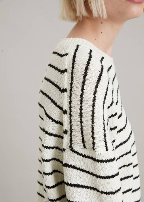 Regular striped sweater made from organic cotton club yarn - white ...
