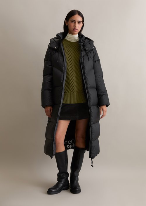Down puffer coat with hood relaxed made from water-repellent ripstop ...