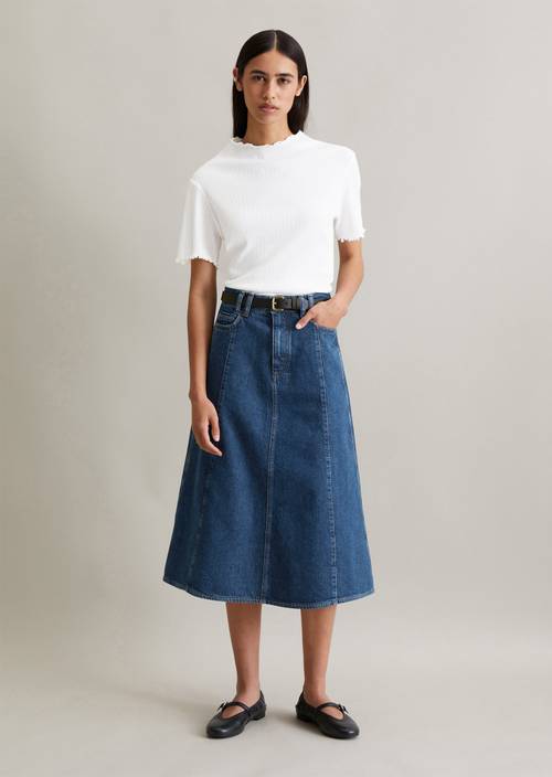 Midi denim rok midi gemaakt van zuiver katoen - blauw | Denim rokken ...