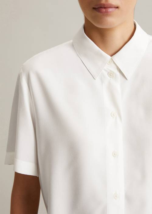 Relaxed short-sleeved blouse made from flowing viscose - white | Short ...