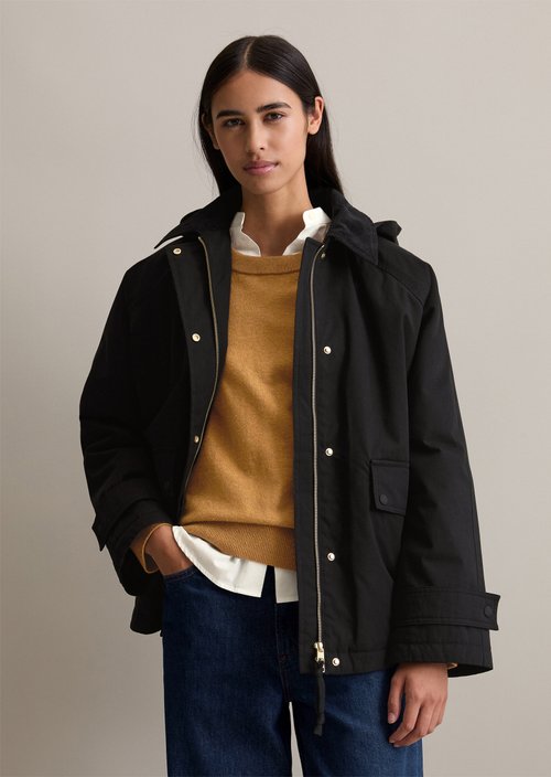 Oversize padded barn jacket made from a waxed organic cotton-nylon mix ...