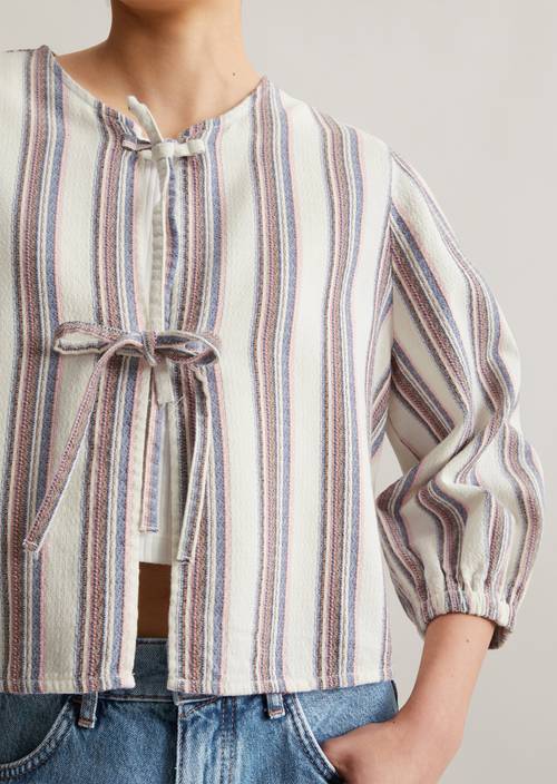 Relaxed striped blouse jacket made from pure organic cotton - white ...