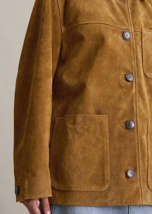 Uvolněná semišová bunda ve stylu stodolové bundy - hnědá | Kožené bundy ...