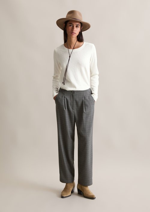 Check trousers loose tapered with recycled polyester and viscose - gray ...