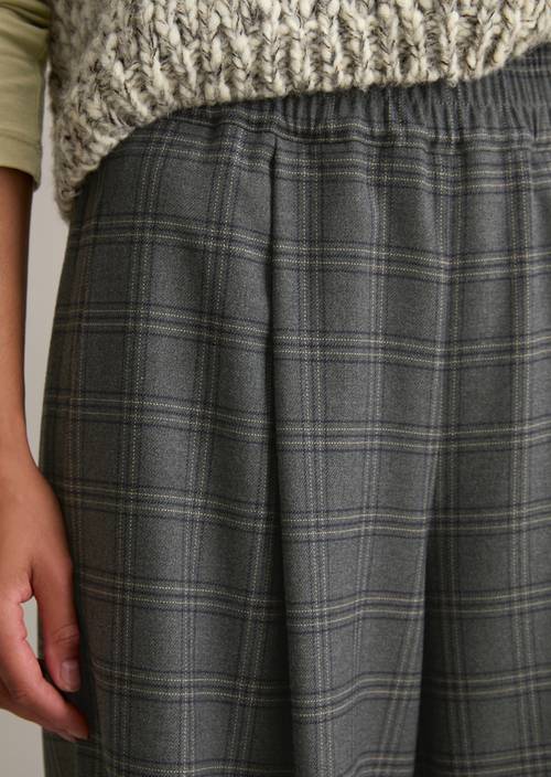 Check trousers wide with recycled polyester and viscose - gray ...