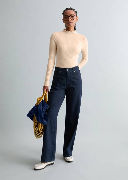 T-shirt long à côtes slim en coton bio mélangé - orange | Manches ...