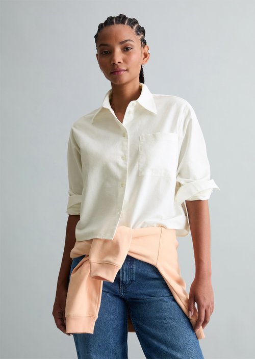 Oxford-Bluse cropped aus Organic Cotton - weiss | Langarm | MARC O’POLO
