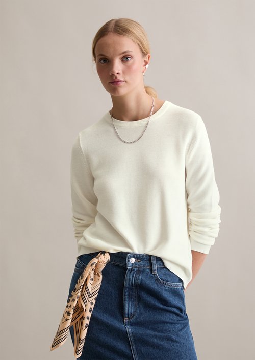 Pullover regular aus reinem Organic Cotton - weiss | Rundhals | MARC O’POLO