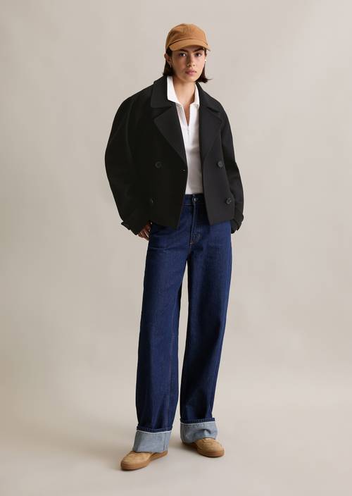 Caban jacket relaxed with recycled wool - black | Wool jackets | MARC O ...