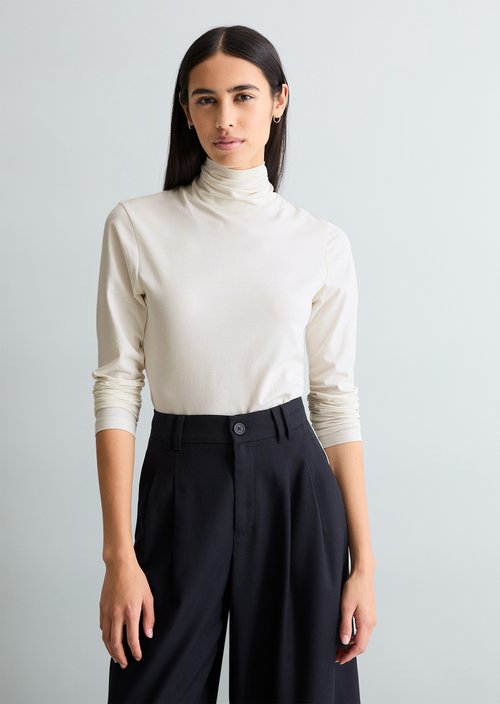 Turtleneck Longsleeve slim aus elastischem Single Jersey - weiss ...