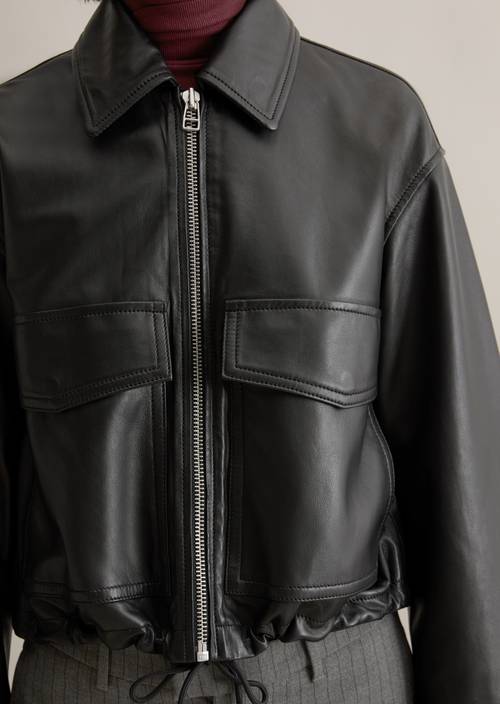 Regular barn-style leather jacket made from soft lamb nappa leather ...