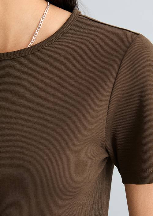 T-shirt slim made from soft ribbed jersey - brown | Short sleeve | MARC ...