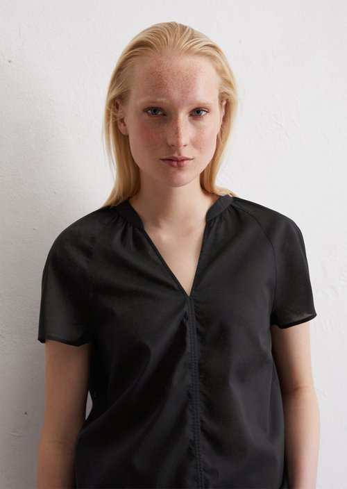 Blusen-Shirt regular aus leichtem Baumwolle-Voile - schwarz | Kurzarmblusen | MARC O’POLO