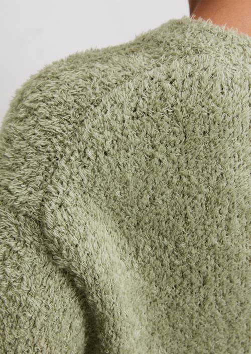 Fuzzy knit cardigan relaxed made from fluffy cotton yarn - green ...