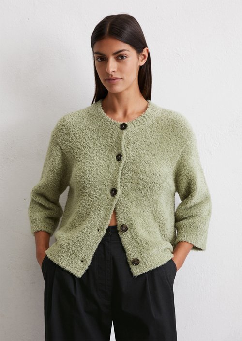 Fuzzy knit cardigan relaxed made from fluffy cotton yarn - green ...