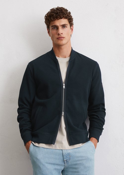 Bunda Jersey regular z organické bavlny s texturou - modrá | Bundy ...