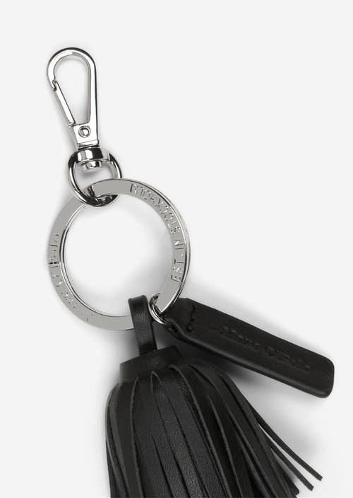 Porte-clés avec pompon en cuir et étiquette logo - noir | Porte-clés ...