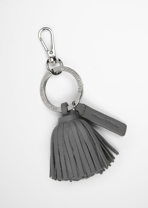 Porte-clés avec pompon en cuir et étiquette logo - gris | Porte-clés ...