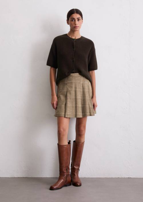 Checked mini skirt A-shape made from a wool mix - brown | Wool skirts ...