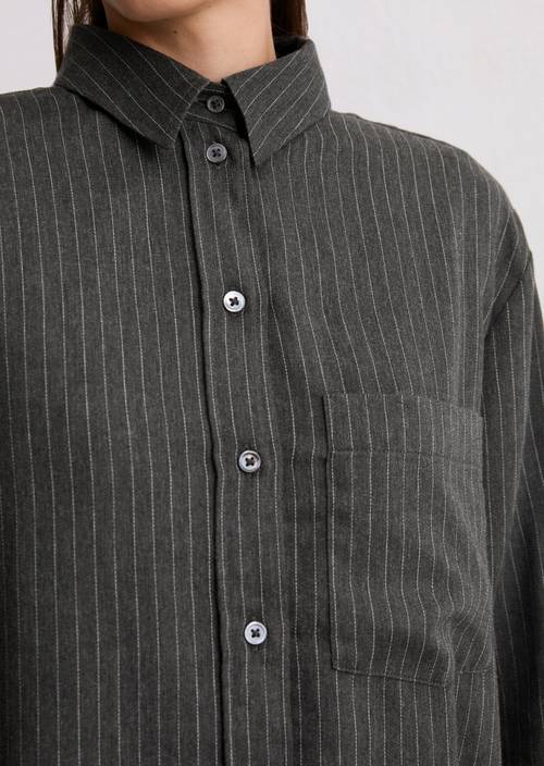 Relaxed blouse made from striped cotton satin - gray | Long-sleeve ...