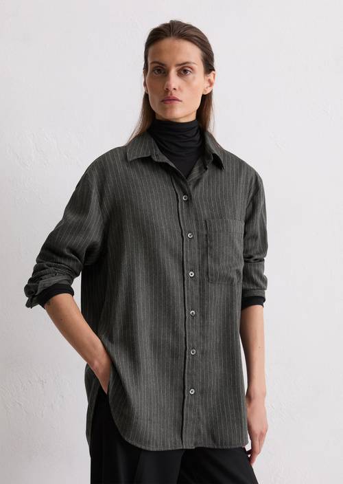 Relaxed blouse made from striped cotton satin - gray | Long-sleeve ...