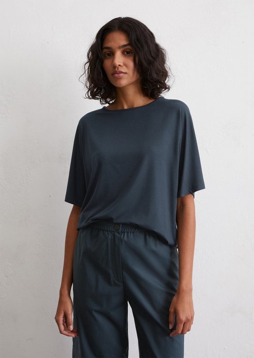 Relaxed T-shirt made from viscose stretch jersey - blue | Short sleeve ...