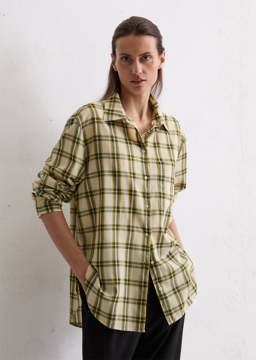 Check blouse regular made of cotton voile - green | Long-sleeve blouses ...