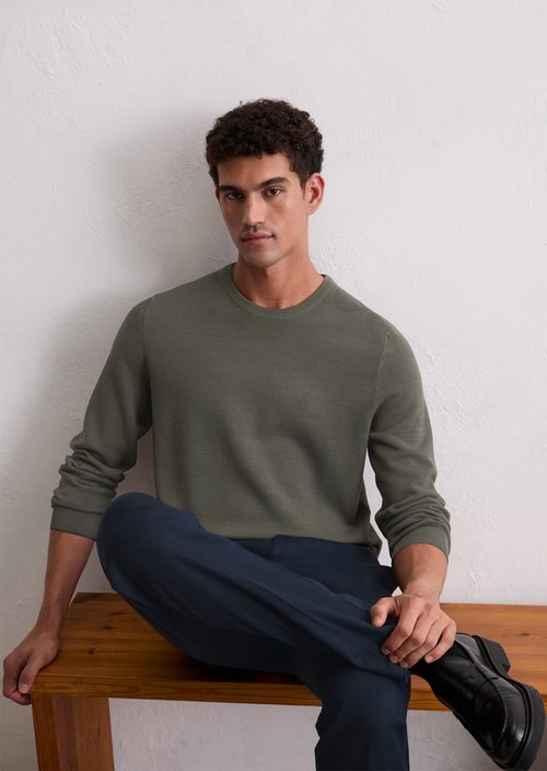 Pullover regular aus Bio-Baumwoll-Piqué - braun | Pullover | MARC O’POLO