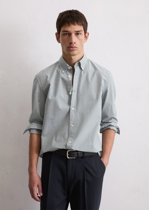 Button-down shirt regular with a fine check pattern - blue | Business ...