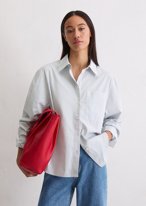 Oversize striped blouse made from premium cotton poplin - blue | Long ...