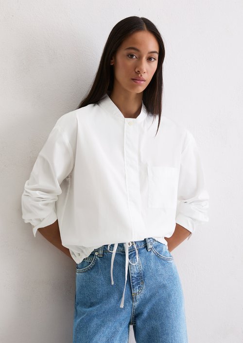 Relaxed poplin blouse in blouson style - white | Long-sleeve blouses ...