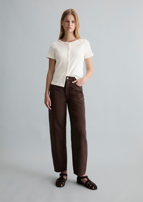 Jeans model Stine barrel cropped made from rigid denim - brown | Jeans ...