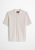 Polo-Strickjacke regular mit vertikaler Strickstruktur - weiss | Strick ...