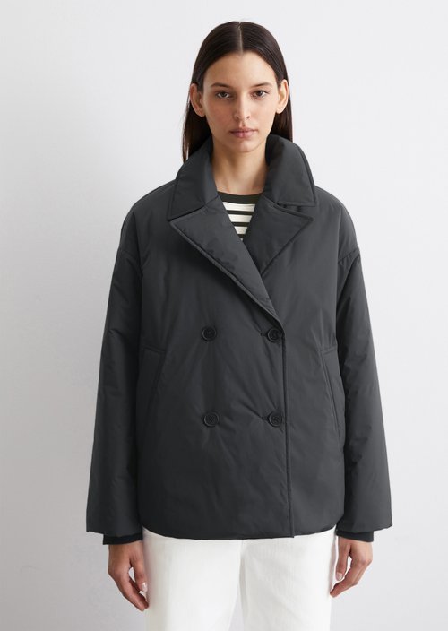 Relaxed padded caban jacket made from recycled textiles - blue | Clothing | MARC O’POLO