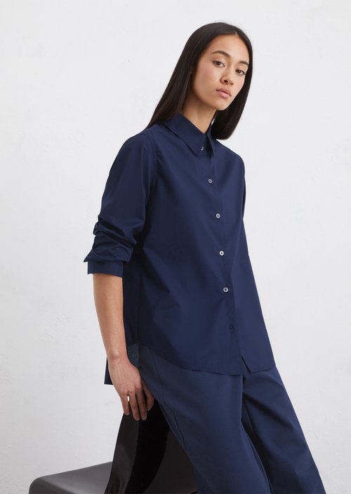 A-shape blouse made from papertouch poplin - blue | Shirt collar | MARC ...