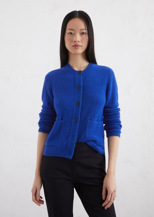 Svetr Bouclé slim z měkké směsi organické bavlny - modrá | Pletené ...