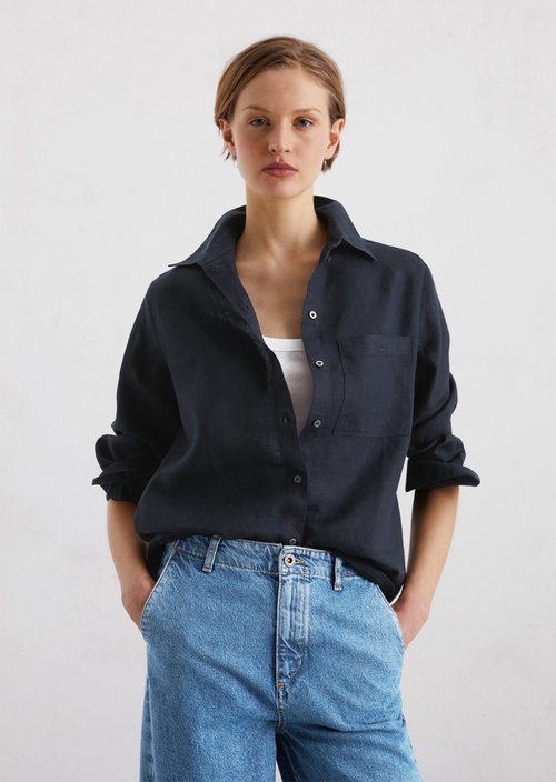 Blouse en lin regular en qualité légère - bleu | Chemisiers en lin ...