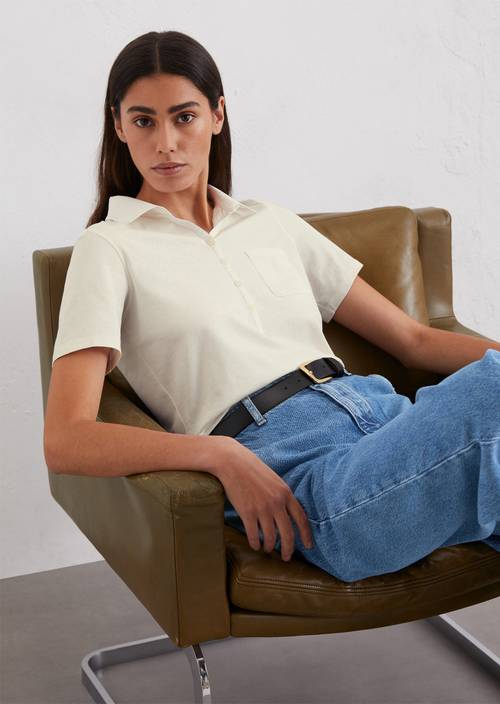 Short sleeve polo shirt slim with material mix details - white | Polos ...