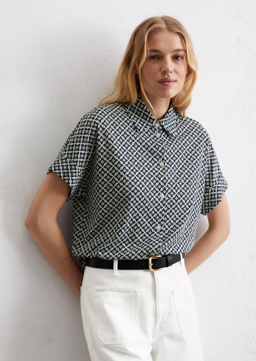 Camicetta stampata regular in pregiato single jersey - blu | manica ...