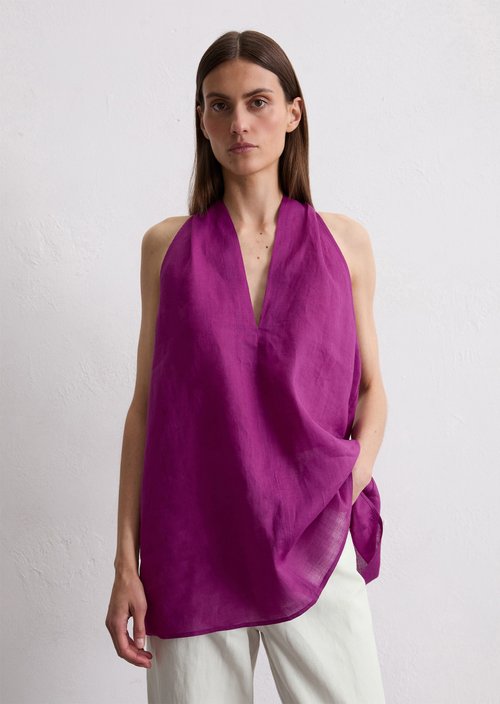 Sleeveless blouse top with draped back effect - violet | Blouses | MARC ...
