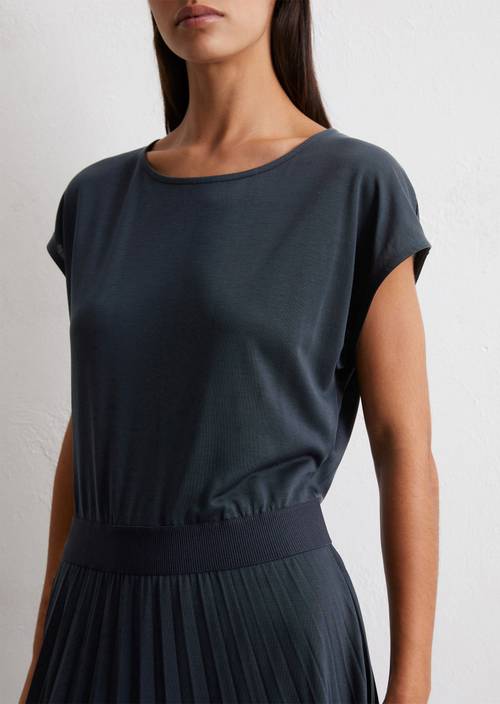 Jersey dress with elastic waist and pleated skirt - blue | Midi dresses ...