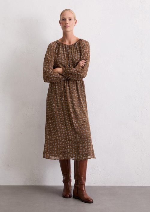 Dress relaxed made from viscose crepe - brown | Midi dresses | MARC O’POLO