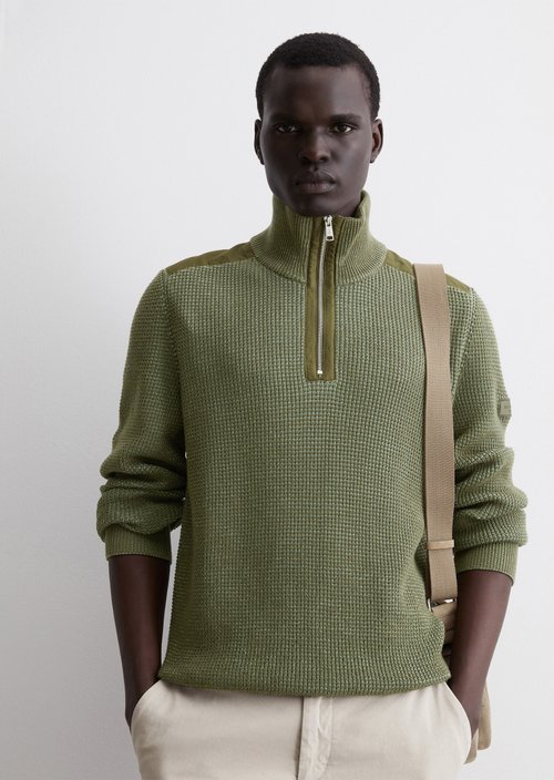 Troyer régulier en pur coton bio - verde | Pull camionneur | MARC O’POLO